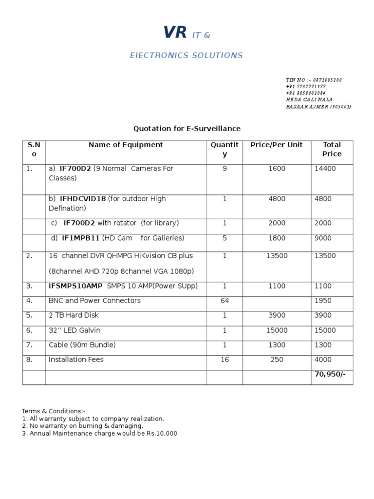 Quotation For CCTV Camera | PDF | Science & Mathematics