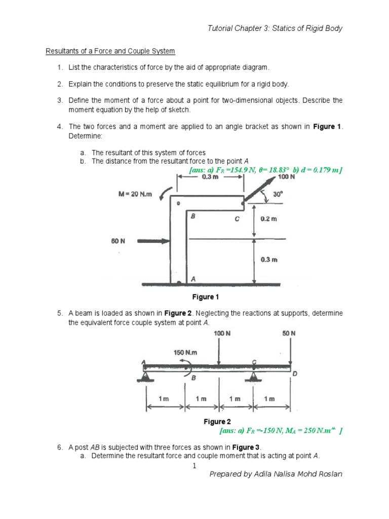 Tutorial Chapter 3-Statics of Rigid Body | PDF | Beam (Structure) | Force