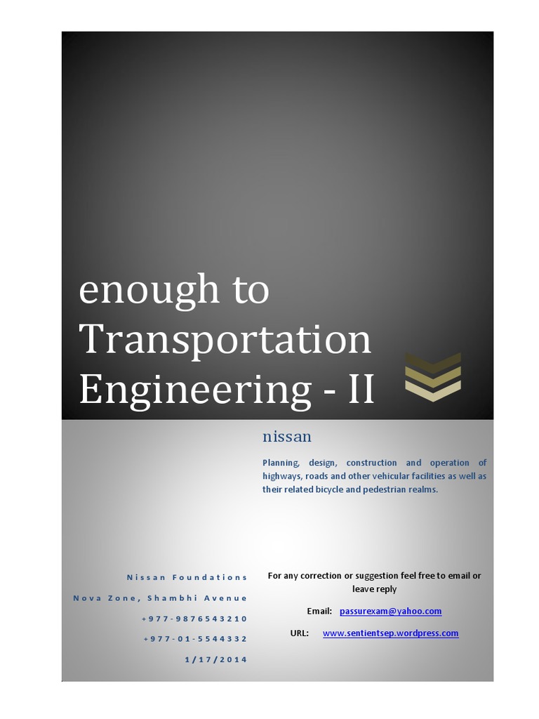 Transportation Engineering Notes PDF | PDF | Road Surface | Young's Modulus