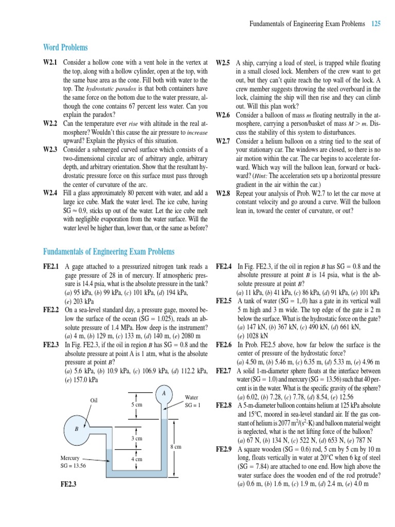 Fluid Mechanics Problems | PDF | Buoyancy | Pressure Measurement