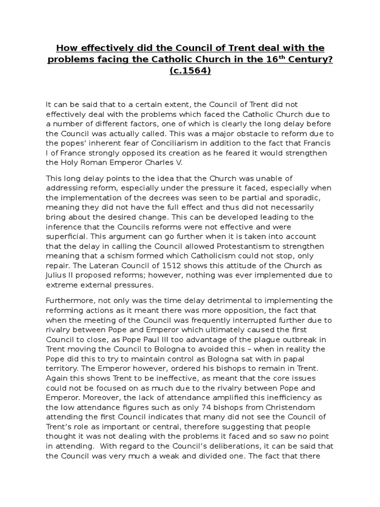 How Effectively Did The Council of Trent Deal With The Problems Facing ...