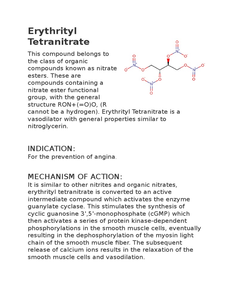 Erythrityl Tetranitrate: Indication | PDF | Smooth Muscle Tissue ...