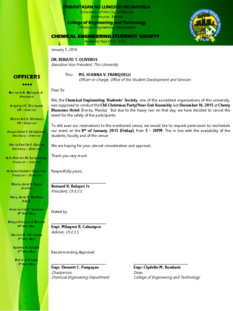 Request Letter To Reschedule Sample | PDF