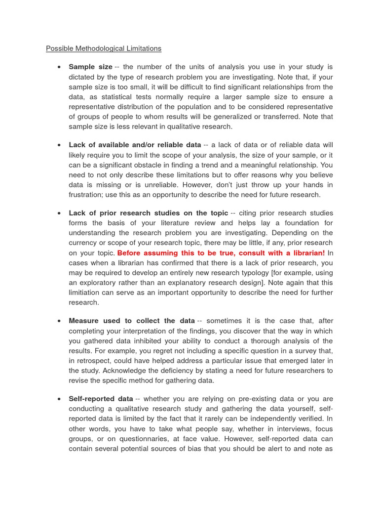 Research Methodology Limitations Explained | PDF | Bias | Sample Size ...