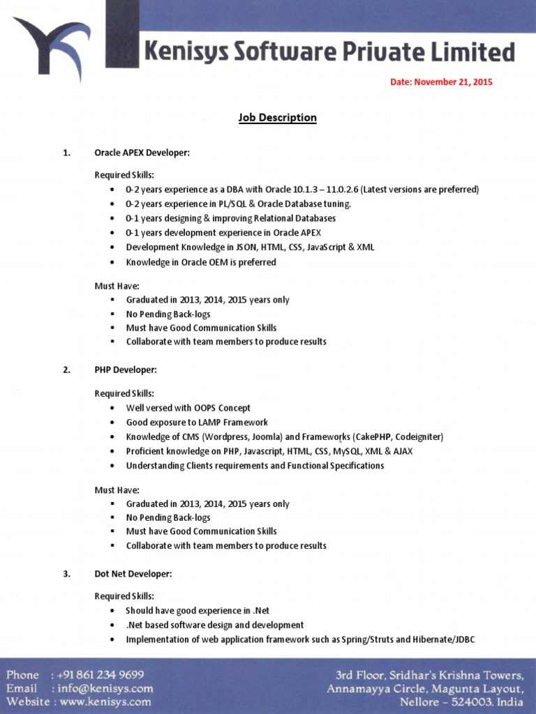 Job Description: 1. Oracle APEX Developer | PDF | Oracle Database ...