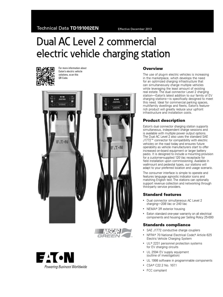 Dual AC Level 2 Commercial Electric Vehicle Charging Station | PDF ...