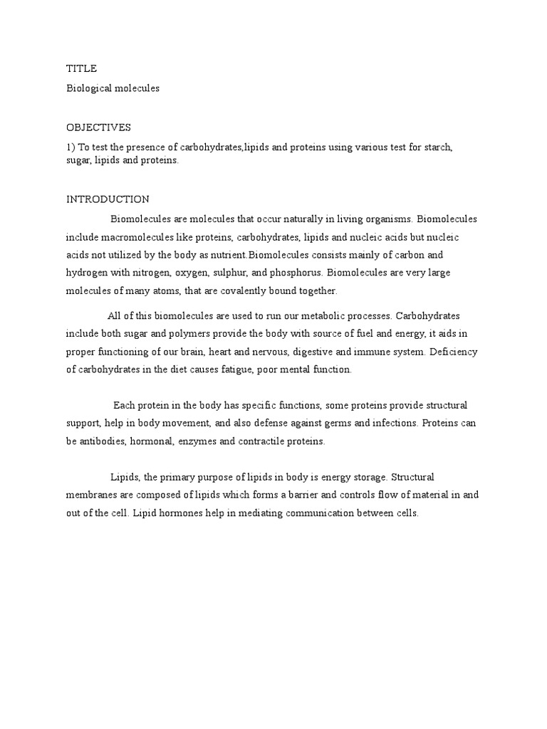 Bio Lab Report 2 | PDF | Biomolecules | Carbohydrates