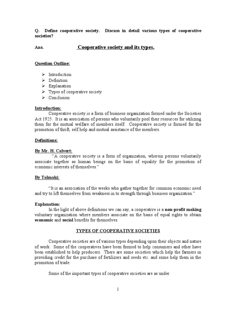 Types of Cooperative Societies Explained | PDF | Cooperative | Society