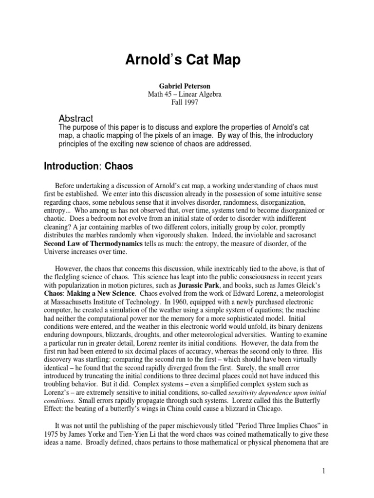 Arnold's Cat Map: Introduction: Chaos | PDF | Chaos Theory | Applied Mathematics