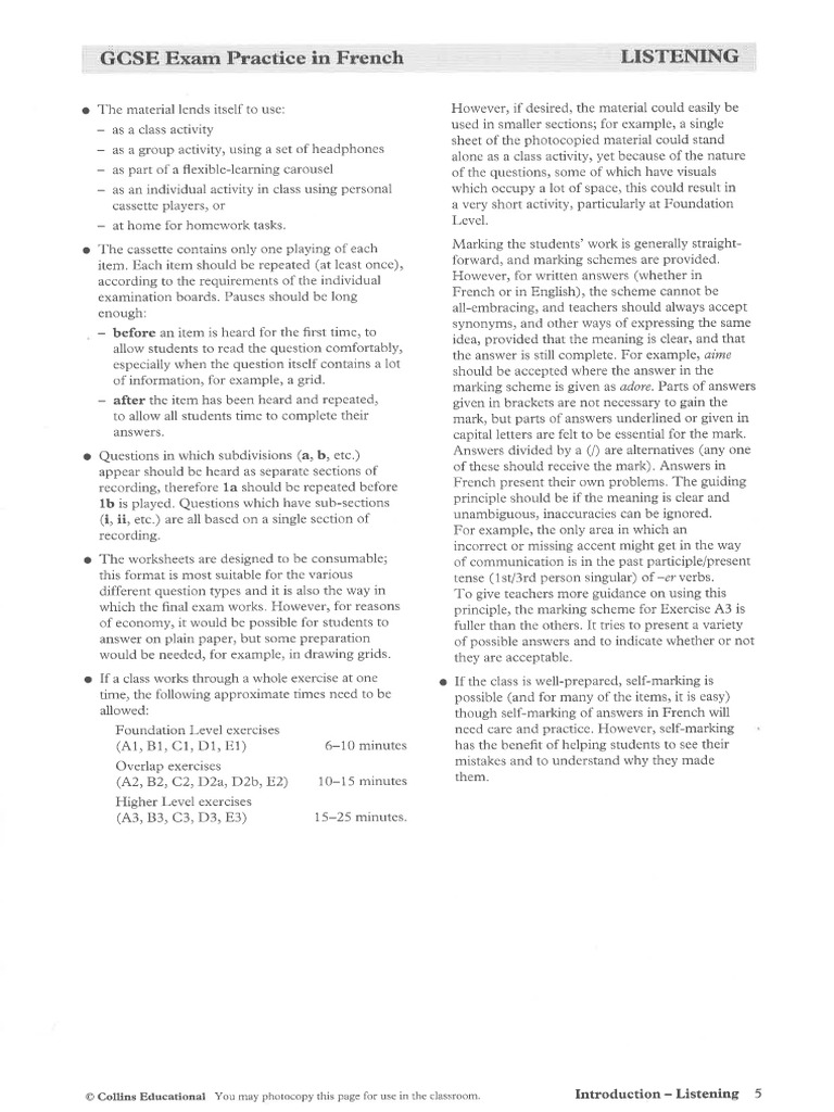 French Listen & Speaking (1) GCSE | PDF