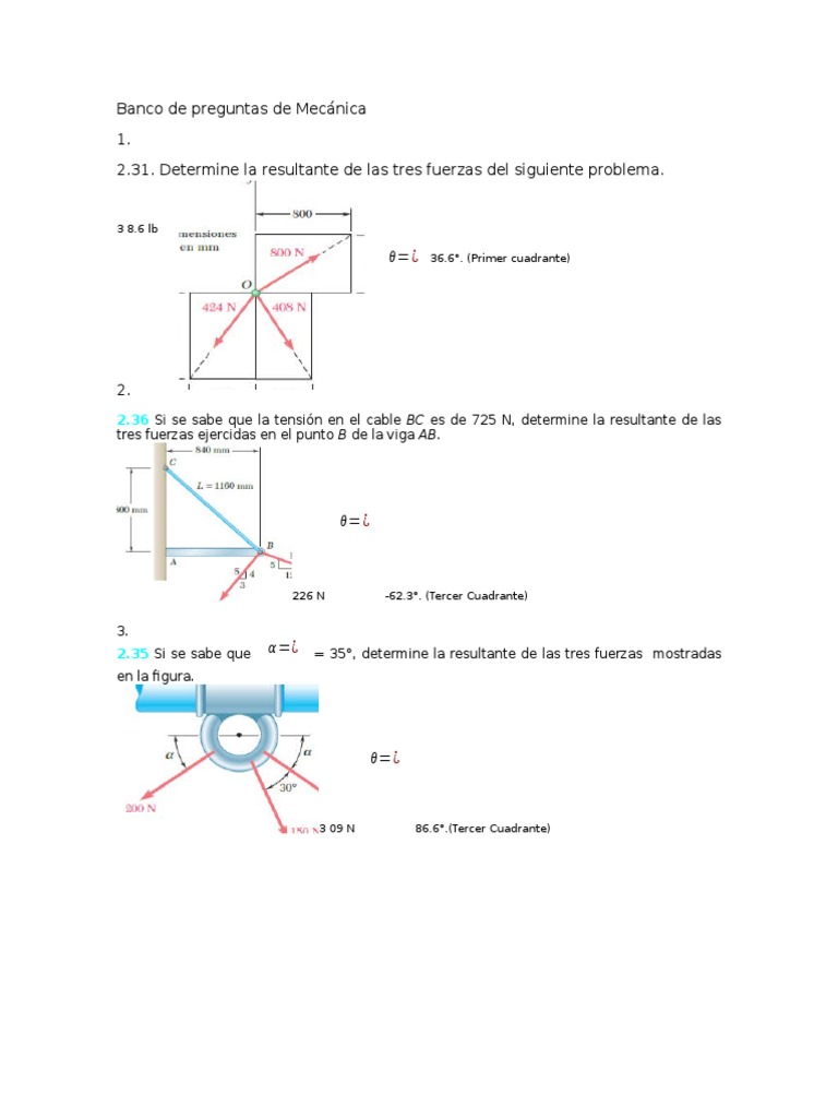 Banco de Preguntas de Mecánica | PDF | Fuerza | Vector Euclidiano