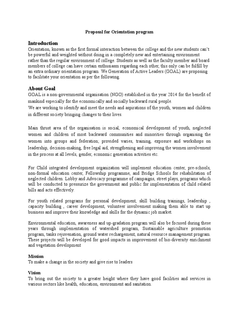 Proposal For Orientation Program | PDF | Capacity Building | Community