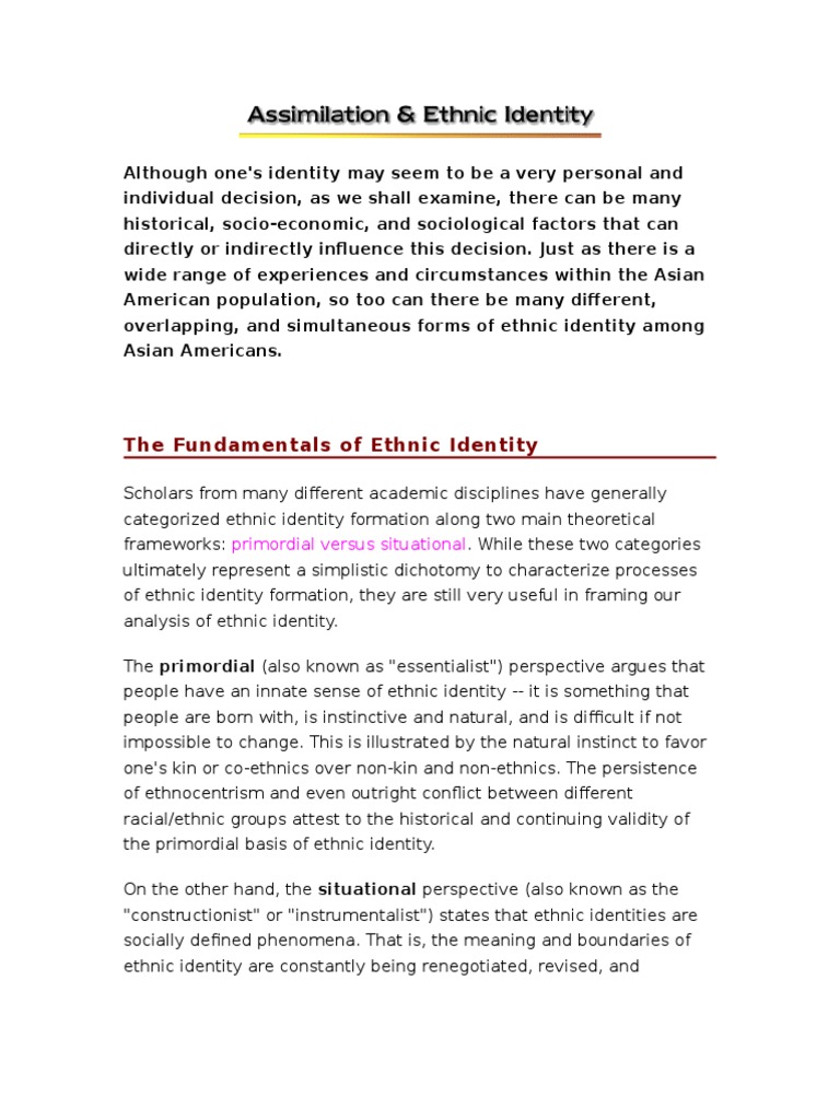 The Fundamentals of Ethnic Identity: Primordial Versus Situational ...