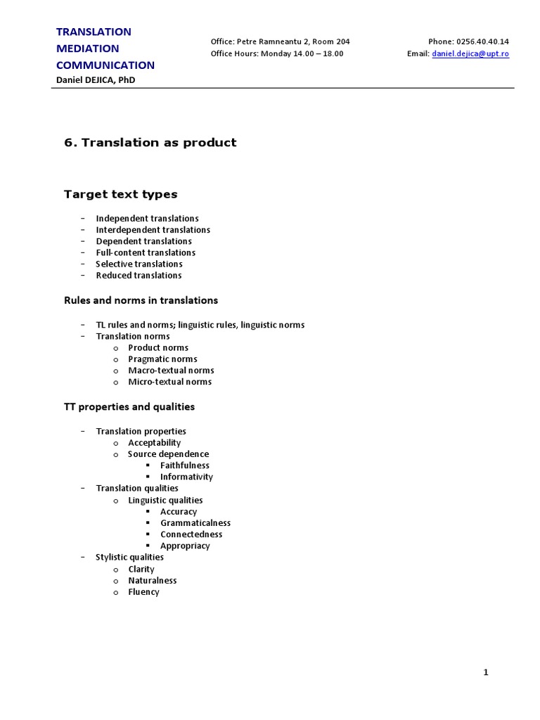 Translation as a Product: Key Norms | PDF | Career & Growth ...