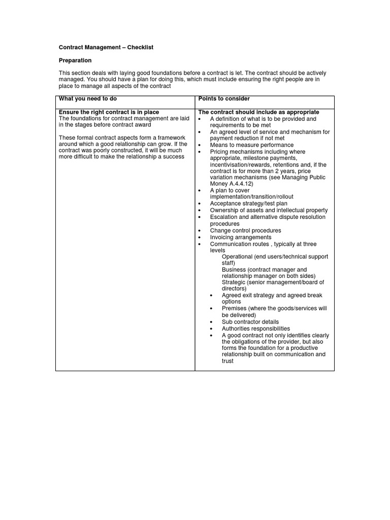 14 Contract Management Checklist | Incentive | Supply Chain