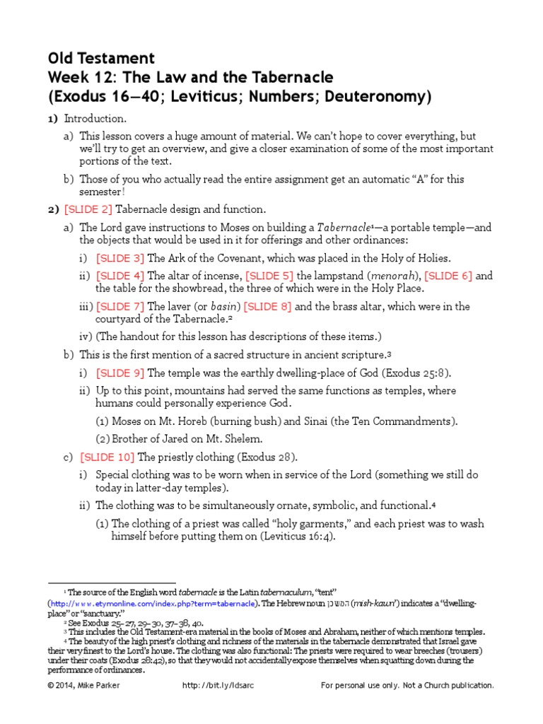 LDS Old Testament Notes 12: The Law & The Tabernacle | PDF | Book Of ...