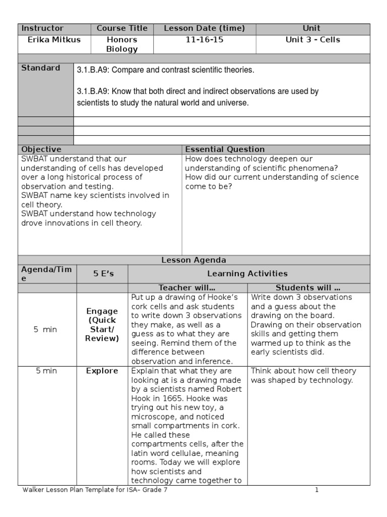 11-16-15 Cell Theory Lesson Plan | PDF | Scientist | Theory