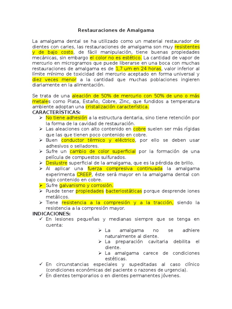 Amalgama Dental: Uso y Características | PDF | Mercurio (Elemento ...
