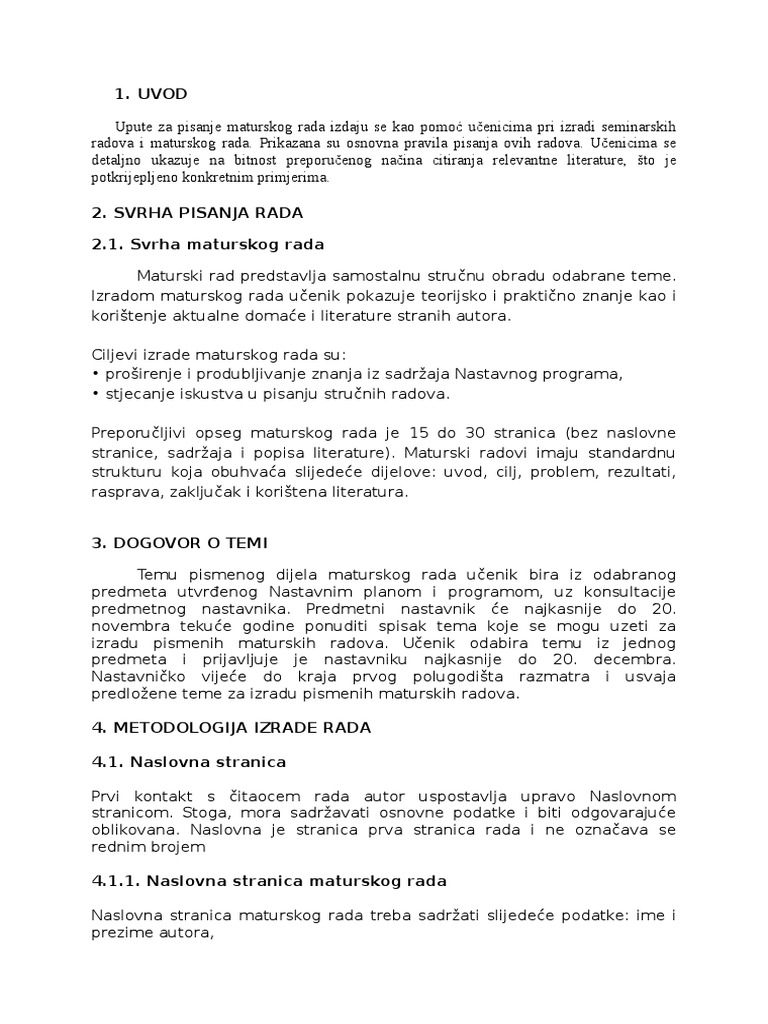 Metodologija Izrade Maturskog Rada | PDF