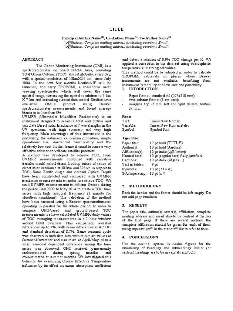 OMI Total Ozone Column Product Validated Against UVMFR Retrievals | PDF ...