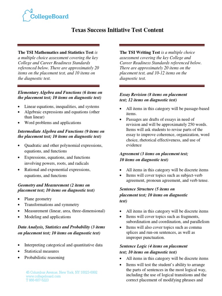 Tsi Test Content | PDF | Equations | Algebra