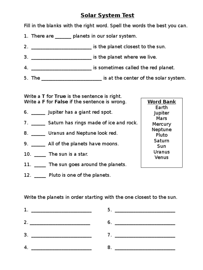 Solar System Test | PDF
