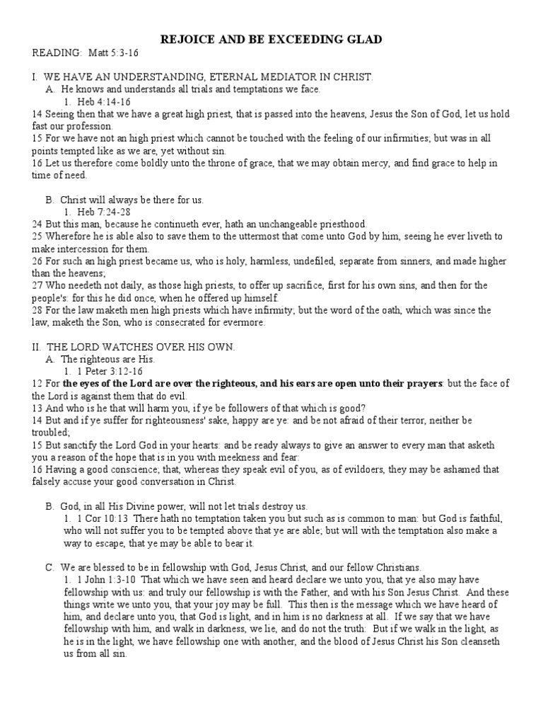 Rejoice and Be Exceeding Glad Sermon and Outline by Charles A. Yawn | PDF | Grace In ...