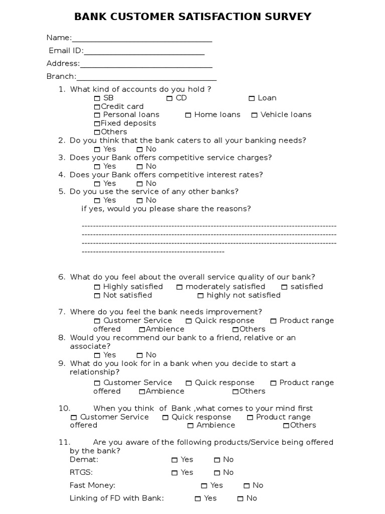 Bank Customer Satisfaction Survey