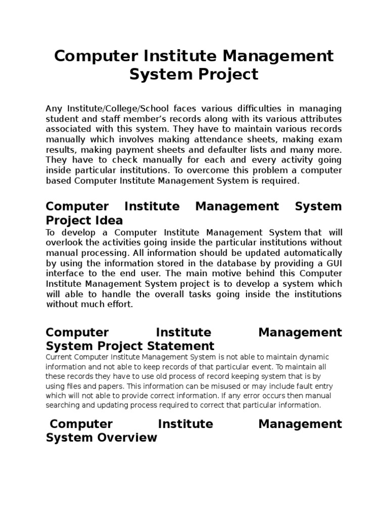 Computer Institute Management System Project | PDF | User (Computing ...