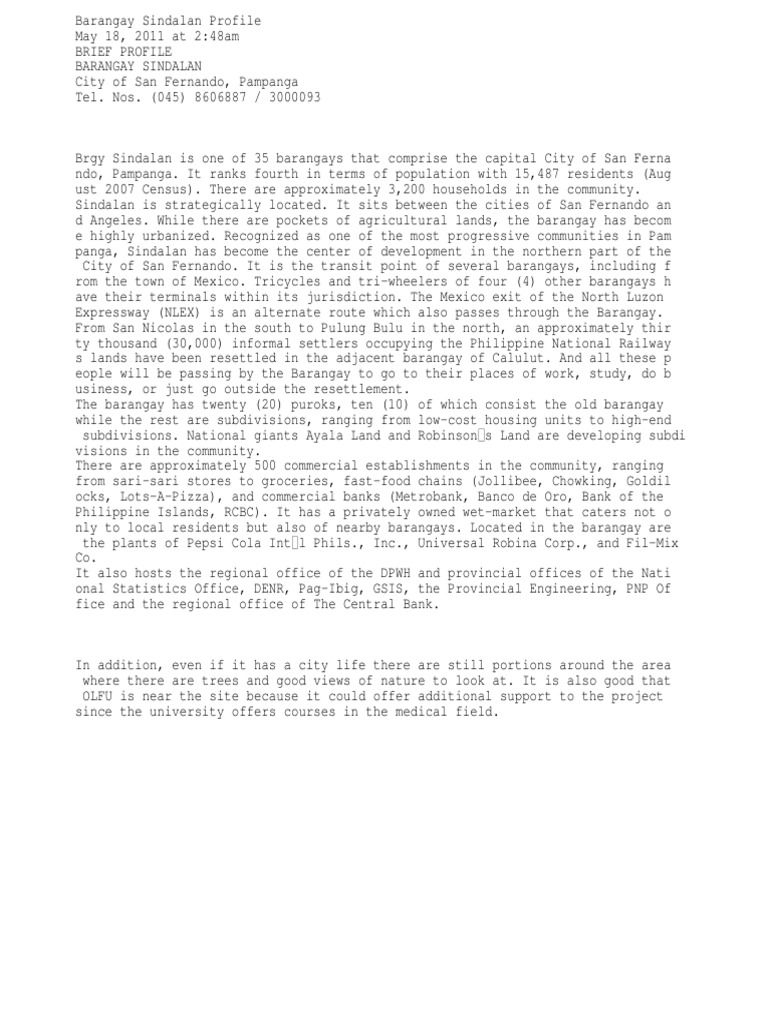 Sindalan Profile | PDF | Economy Of The Philippines | Philippines