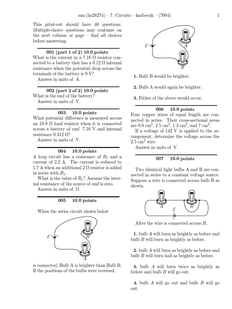 Circuits Problems | PDF | Series And Parallel Circuits | Electrical ...