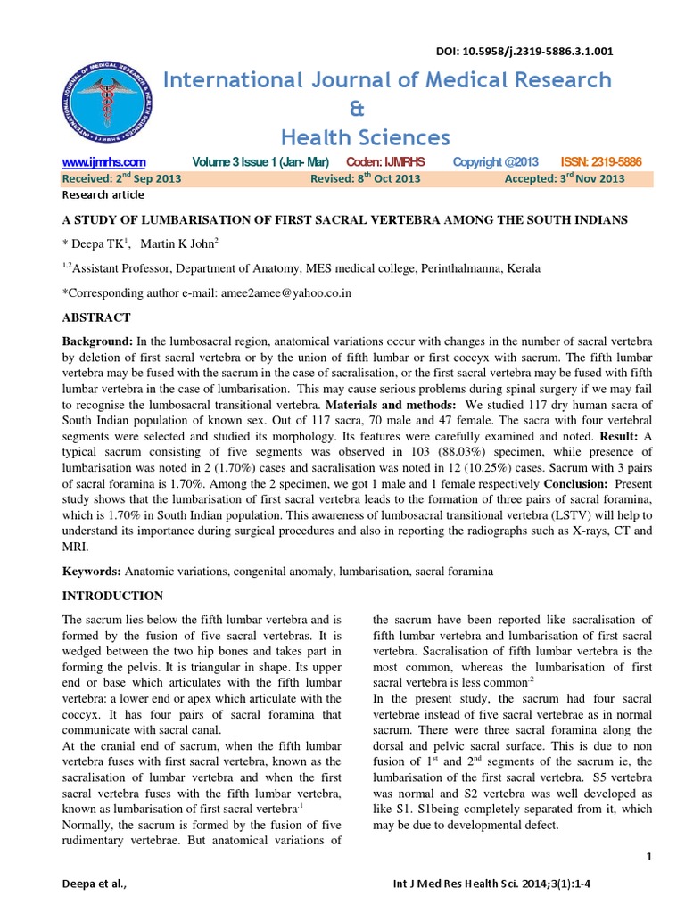 Ijmrhs Vol 3 Issue 1 | PDF | Vertebral Column | Chronic Kidney Disease