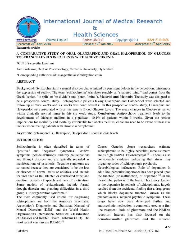 Ijmrhs Vol 4 Issue 3 | PDF | Olanzapine | Schizophrenia