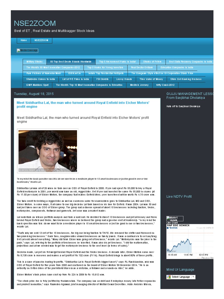 Meet Siddhartha Lal, The Man Who Turned Around Royal Enfield Into ...