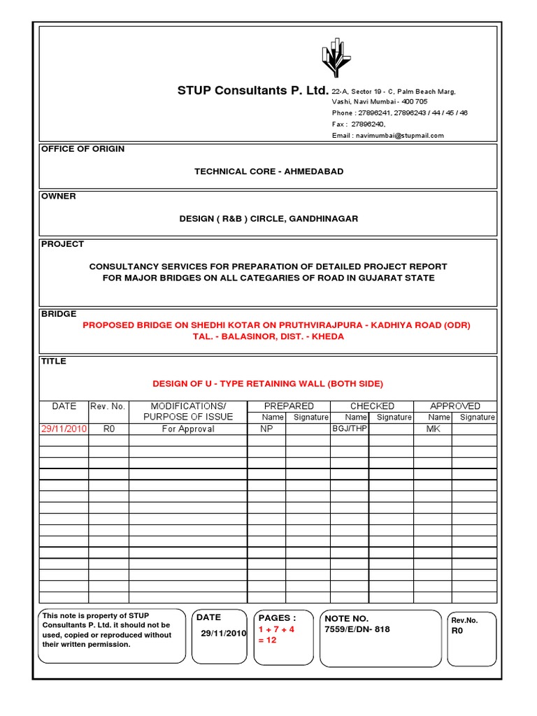 U Type Retaining Wall | PDF | Bending | Engineering