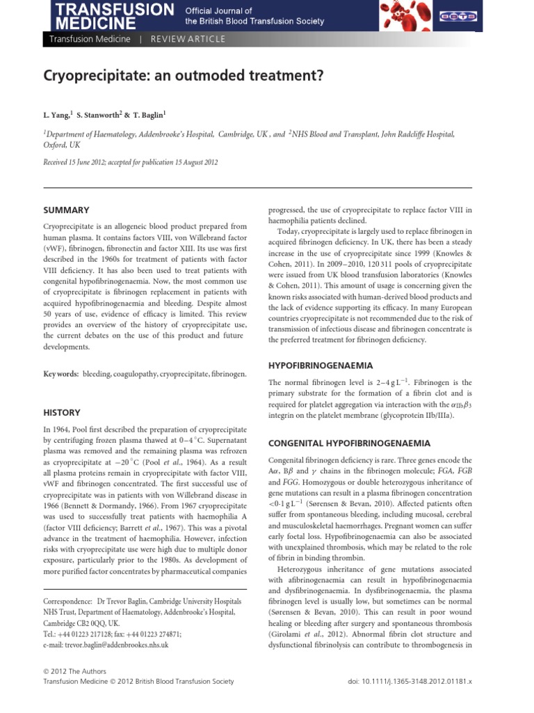 Cryoprecipitate | Bleeding | Blood Transfusion