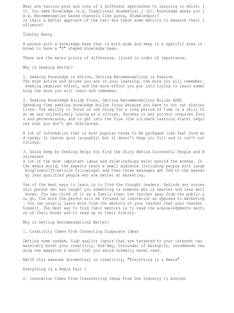 Learning Approaches, Answer by Timothy Kenny | PDF | Mentorship ...