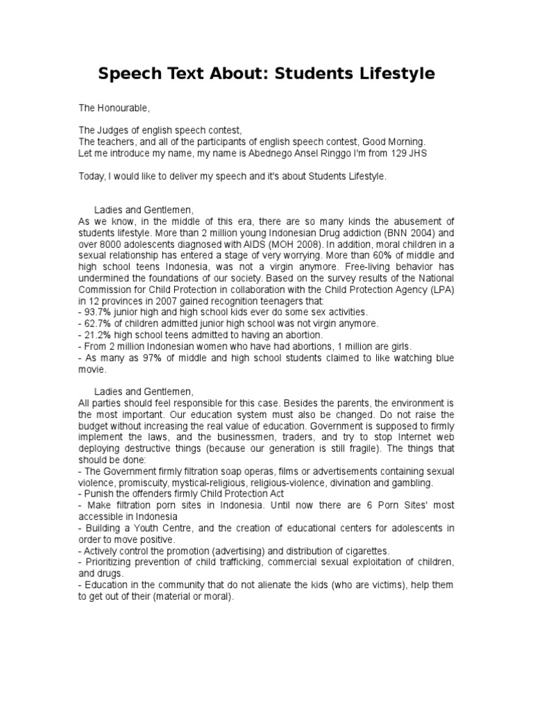 Speech Text About Students Lifestyle | Adolescence | Injustice