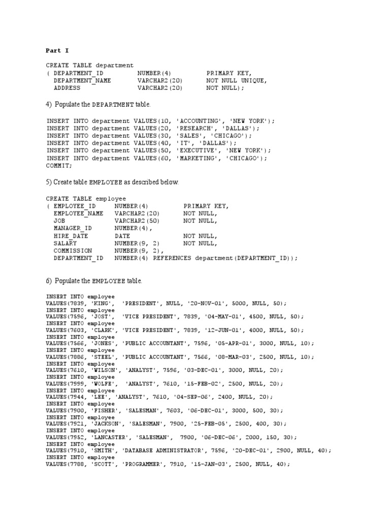 SQL Table Creation and Query Example | PDF