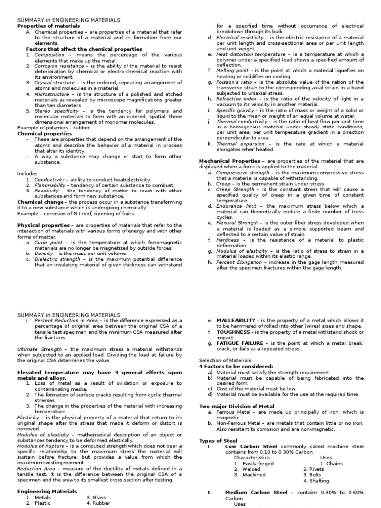 Overview of Engineering Materials | PDF | Deformation (Engineering) | Steel