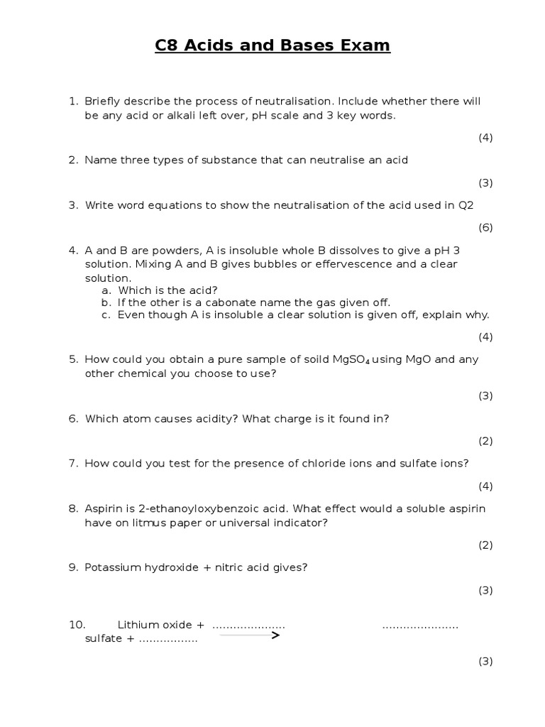 Acids and Bases Test | PDF