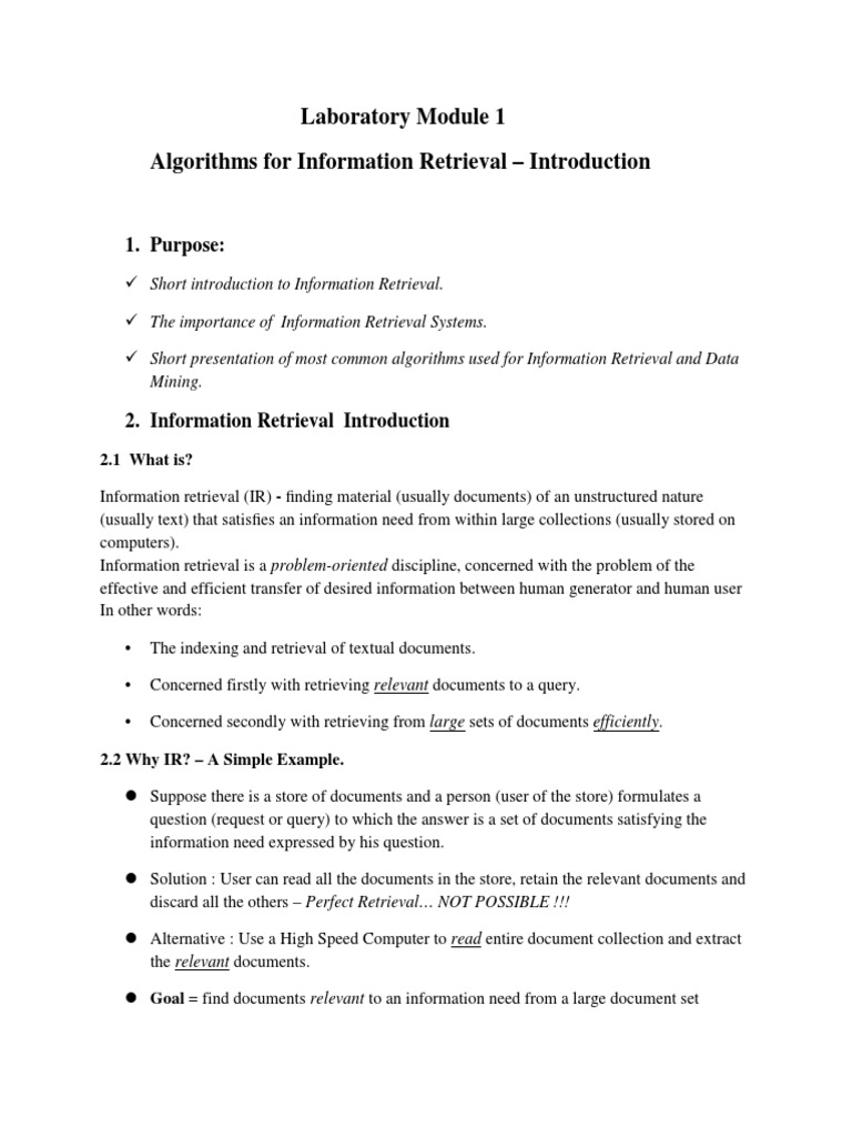 Lab1-Algorithms For Information Retrieval. Introduction | PDF ...