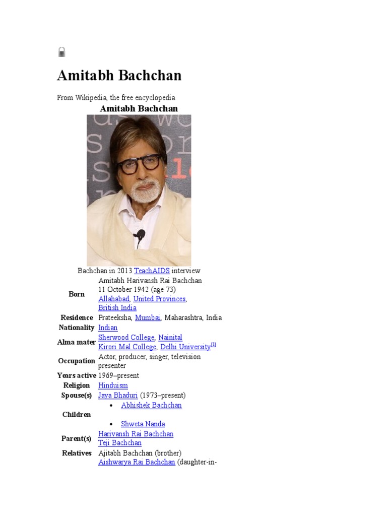 Amitabh Bachchan | PDF | Cinema Of India | Bollywood