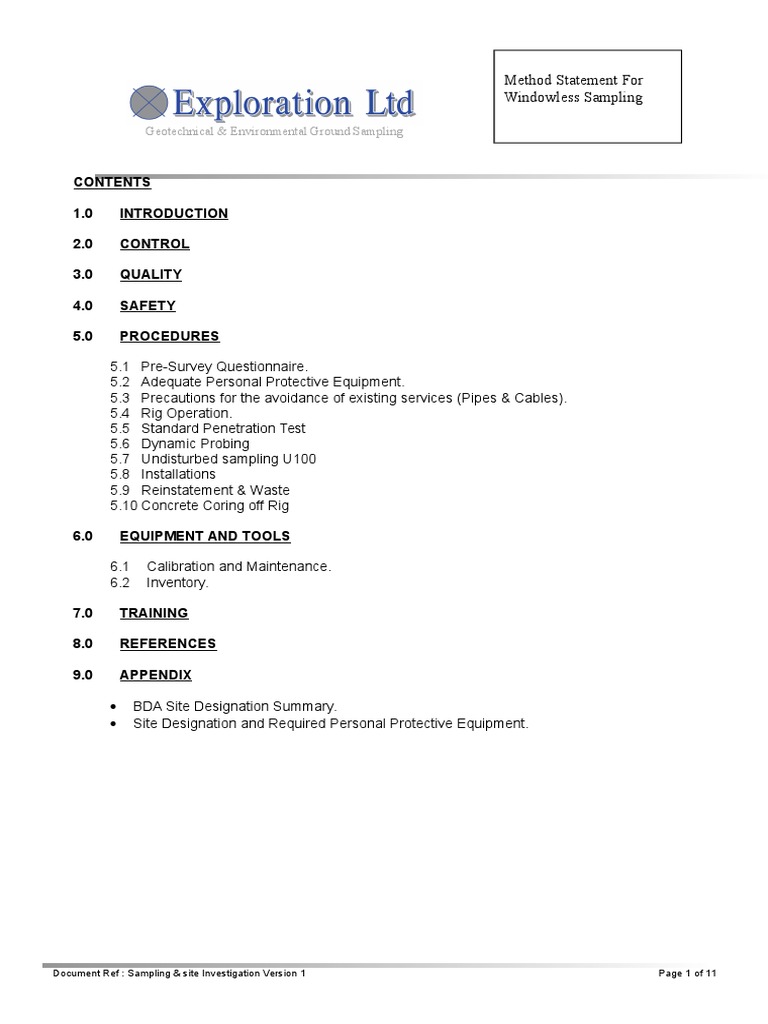 Soil Sampling Method Statement | PDF | Drilling Rig | Personal ...