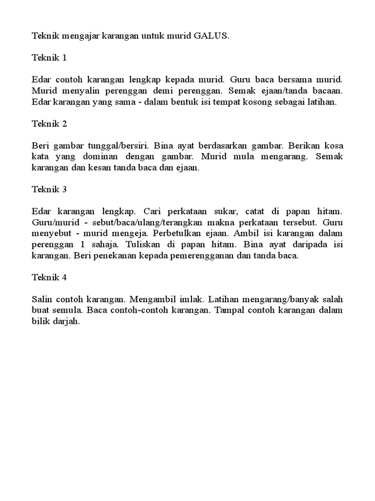 Teknik Mengajar Karangan Untuk Murid GALUS | PDF