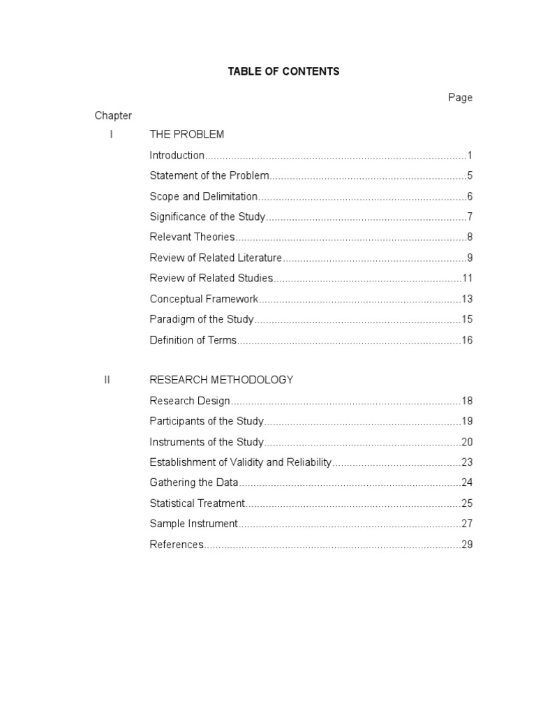 THESIS: Table of Contents (Format) | PDF
