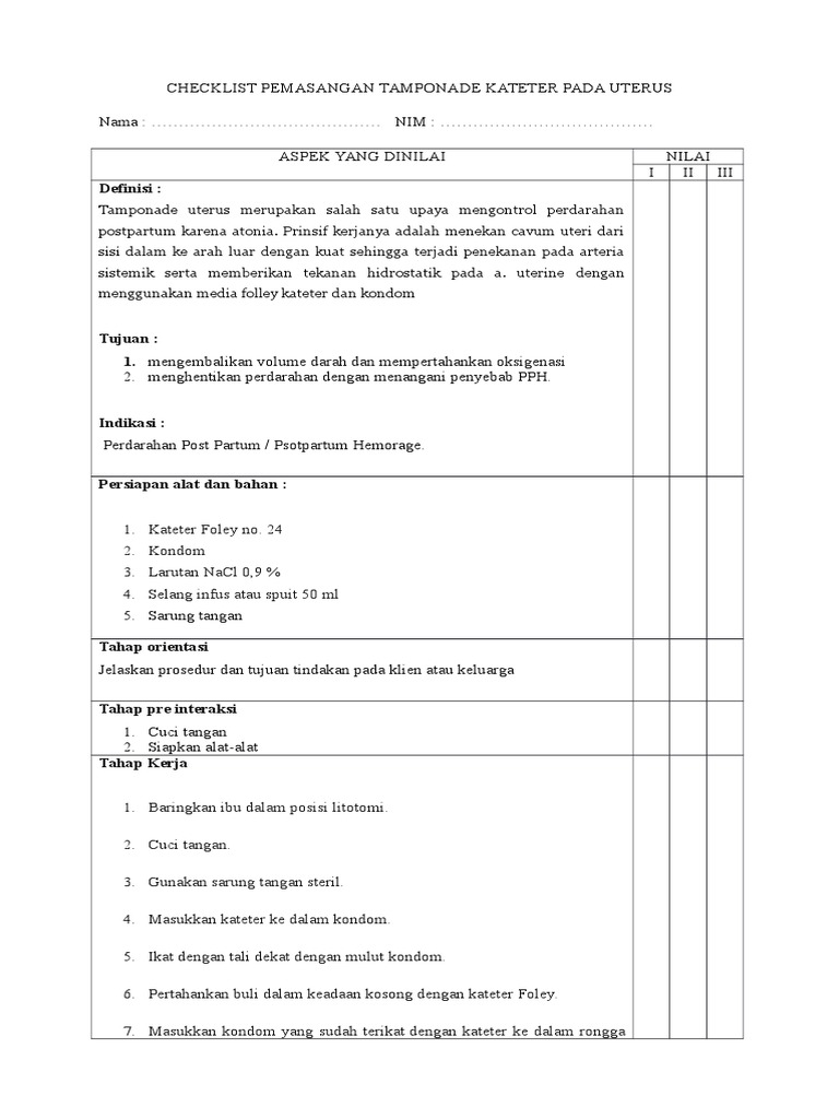 Checklist-Kondom Kateter PPH | PDF