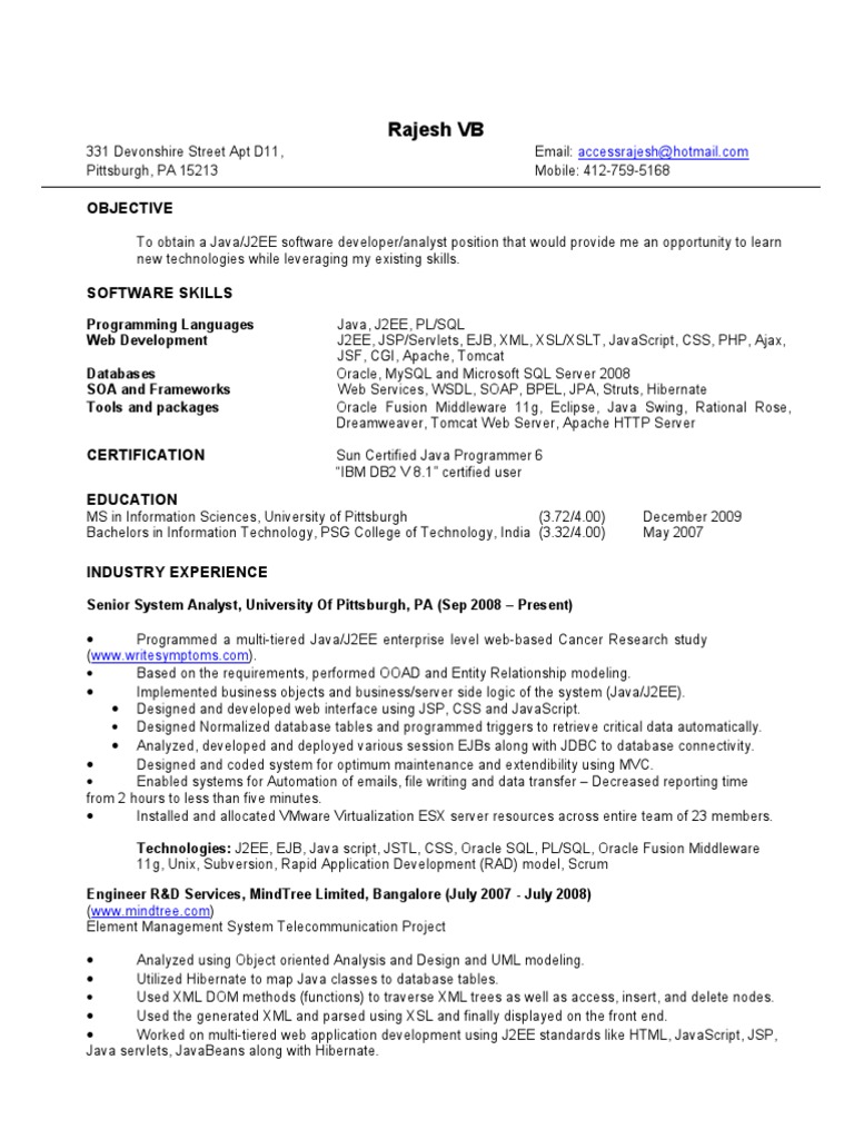 Rajesh Javaj2ee Developer Pdf Java Platform Oracle Database