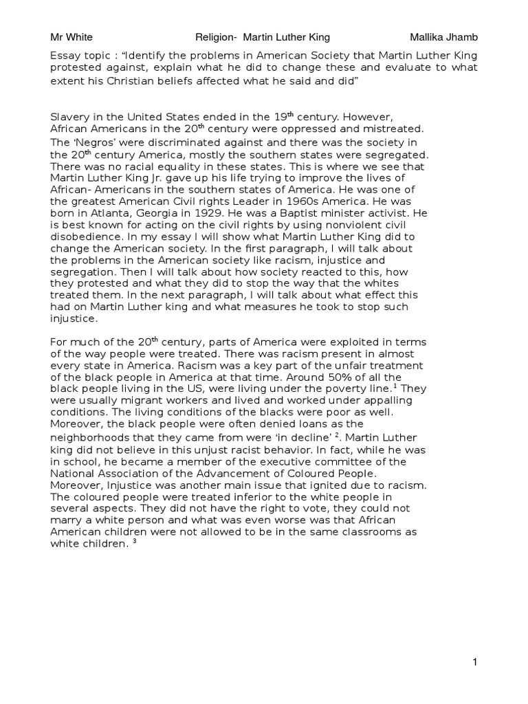 Martin Luther King Essay | PDF | Martin Luther King Jr. | Rosa Parks