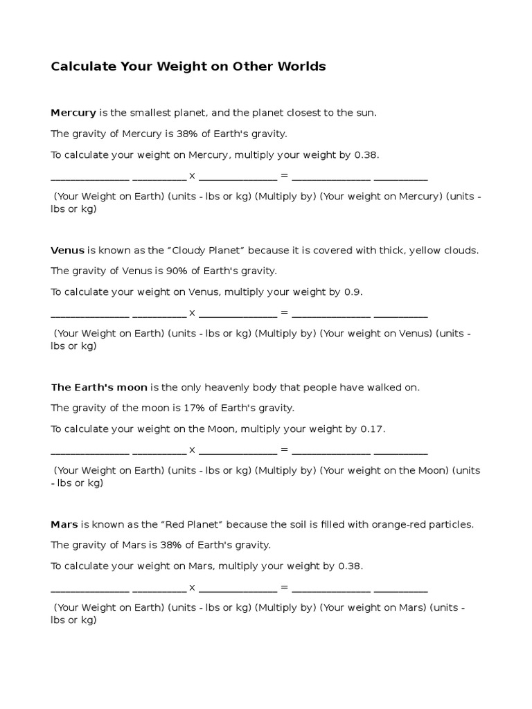Calculate Your Weight On Other Worlds | PDF